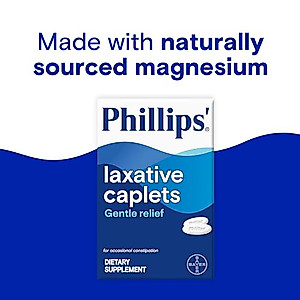 Phillips' Laxative Caplets, With Naturally Sourced Magnesium Supplement for Gentle Relief of Occasional Constipation, Cramp and Stimulant Free Laxatives, 100 Caplets