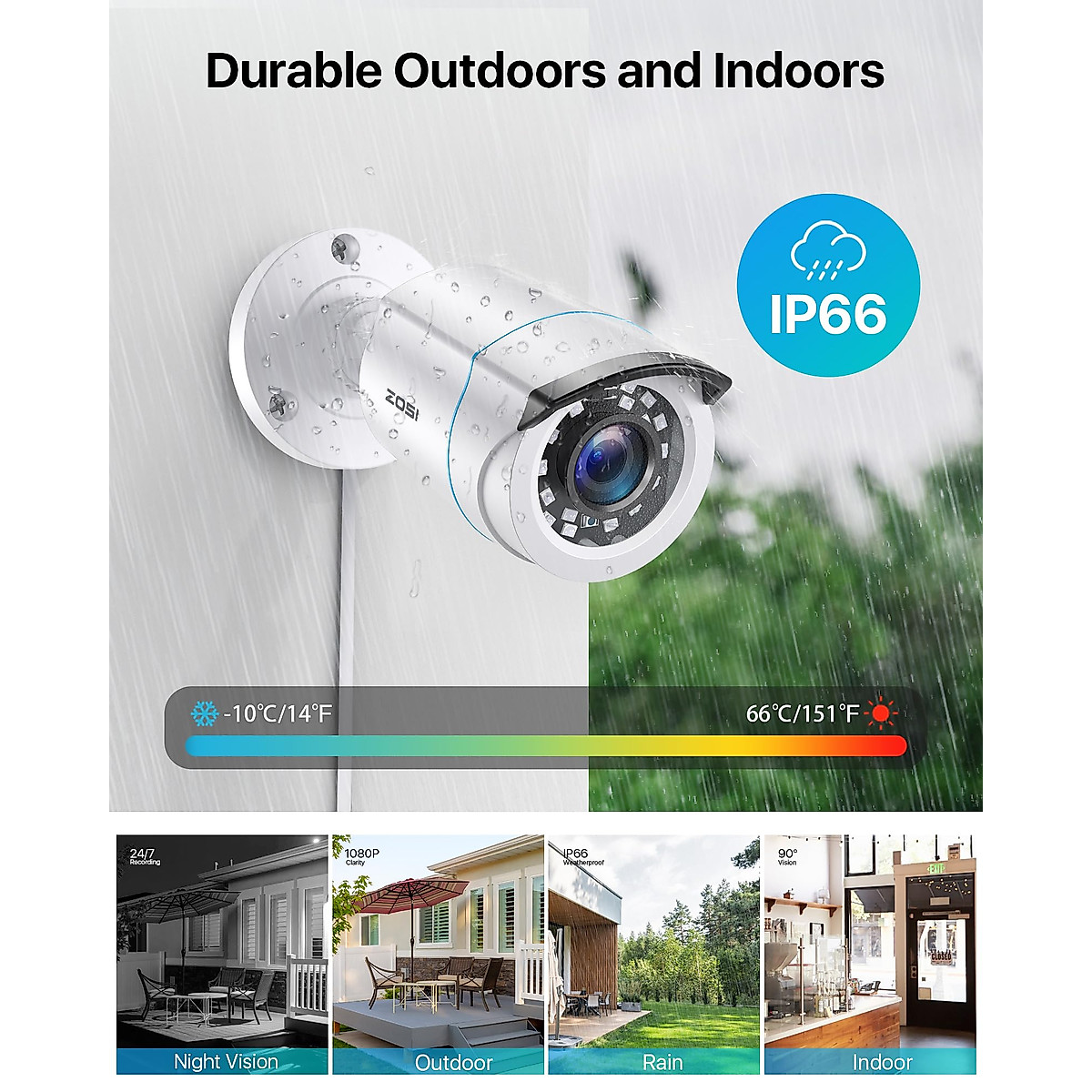 ZOSI 2.0MP FHD 1080p Security Camera Outdoor/Indoor (Hybrid 4-in-1 HD-CVI/TVI/AHD/960H Analog CVBS),24PCS LEDs,80ft Night Vision,Weatherproof Surveillance CCTV Bullet Camera