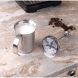Fino Milk Creamer Frother Cappuccino Foam Pitcher with Handle and Lid, 18/8 Stainless Steel, 14-Ounce Capacity