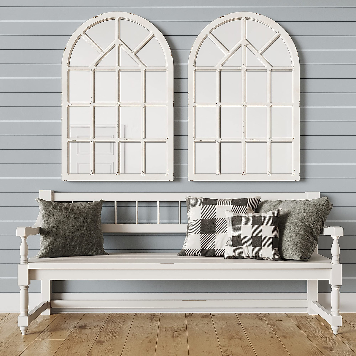 Barnyard Designs 30x47 Wood Cathedral Mirror – Arched Window Farmhouse Mirror for Living Room and Entryway Wall Decor (White)