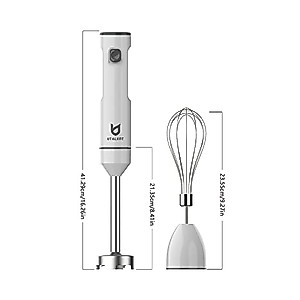 Cordless Hand Blender, UTALENT Variable Speed Immersion Blender handheld Rechargeable, with Fast Charger, Egg Whisk, for Smoothies, Milkshakes, Hummus and Soups – White