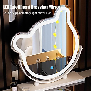 Topjia Makeup Vanity Set with Wireless Charging Station & Bluetooth Speaker, 6 Drawers Cute Smart Makeup Mirror Vanity Desk Chair,Large Capacity Movable Side Cabinet Makeup Vanity for Bedroom