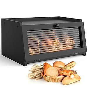 LOHASOK Bread Box for Kitchen Countertop Large Bread Box Farmhouse Bread Container Bread Storage with Window Bread Holder Black