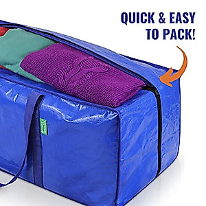 Jumbo Heavy-Duty Moving Bags, Clothing Storage Bags with Sturdy Zipper - Better than Moving Boxes - Perfect Clothes Storage Bins, Moving Supplies, Extra Large Tote Bag for Packing Supplies (4-Pack)