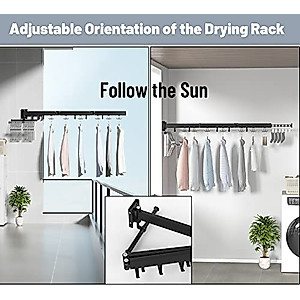 Zxlozxly Wall Mounted Clothes Hanger Rack, Black Retractable Clothes Drying Rack, Laundry Drying Rack, Collapsible (Tri-Fold), Clothes Drying Rack for Laundry Balcony Bedroom