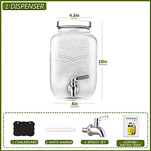 1 Gallon Drink Dispenser with Spigot 18/8 Stainless Steel – Airtight & Leakproof Glass Sun Tea Jar with Anti-Rust Lids, Beverage Dispenser for Parties - Laundry Detergent Holder