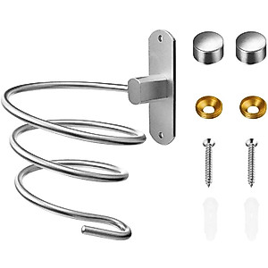 Hair Dryer Holder,Wall Mounted Spiral Hair Dryer Shelf,Bathroom Stainless Steel Hair Dryer Bracket,Self-Adhesive Hair Dryer Storage Rack (Silver)