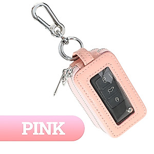 Zlirfy Car Key Cover,Car Key Holder,Leather Car Key Fob Case,Car Accessories Key Fob Protector,Vehicle Remote Key Fob,Car Key Holder Keychain Ring Case Bag (Pink)