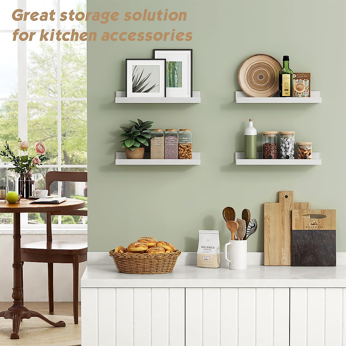 Forbena Small Floating Shelves for Wall Set of 4, White Picture Ledge Shelf with Lip for Bedroom Living Room Photo Frames, Cute Wall Shelf for Bathroom Organizers and Storage, Nursery Kids Book