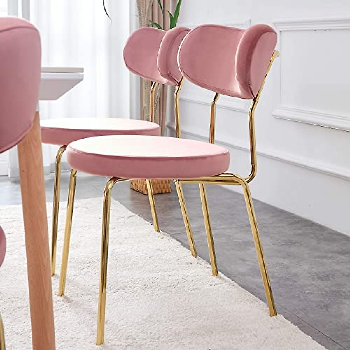 ivinta Stackable Dining Chair Set of 4, Modern Pink Velvet Chairs with Golden Legs, Mid Century Side Chairs for Dining Room, Living Room, Bedroom, Kitchen, Armless Vanity Accent Chair for Small Space