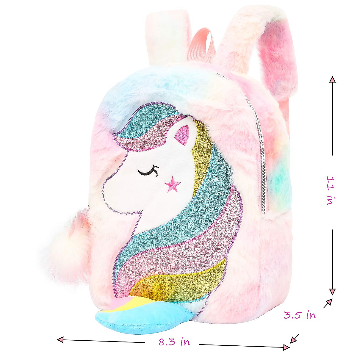 HICCUPfish CBOALOGR Cute Plush Unicorn Toddler Mini Travel Bag Princess Plush Backpack for Girls 1-6 years old (Tail-colored)…