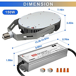 150W LED Retrofit Kit with Power Supply, 20250LM Shoebox LED Retrofit Retrofit Kits(700W MH/HID/HPS Equiv.) 5000K E39 Mogul Base for Parking Lot Lights, High Bay Lights UL DLC Certified (150W 1-Pack)