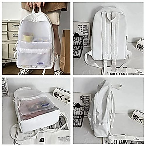 Durable Semi-Mesh Backpack for School Student Stadium Approved Lightweight See Through Travel Casual Summer Large Bag (White)
