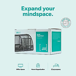 Mindspace Desk Organizer for Office Desk Organizers and Accessories with 6 Compartments + Drawer | The Mesh Collection, Black