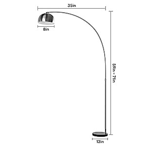 LamQee Modern Arc Floor Lamp 72.7" Tall Standing Hanging Lamp Chrome Finished Arched Floor Lamp with Marble Base for Living Room Bedroom Study Reading Office