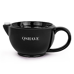 QSHAVE Shaving Scuttle Mug - Keep Lather Always Warm Large Deep Size Bowl Handmade Pottery Cup (Black)