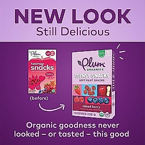 Plum Organics Teensy Snacks Soft Fruit Snacks - Mixed Berry - 0.35 oz Bags (Pack of 5) - Organic Toddler Food Fruit Snacks