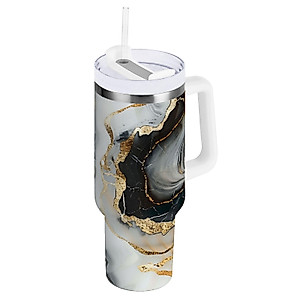 ALAZA Marble Black & Gold 40 oz Tumbler Stainless Steel Water Bottle Vacuum Insulated Cup with Straw Lid & Handle For Travel Car Cup Holder