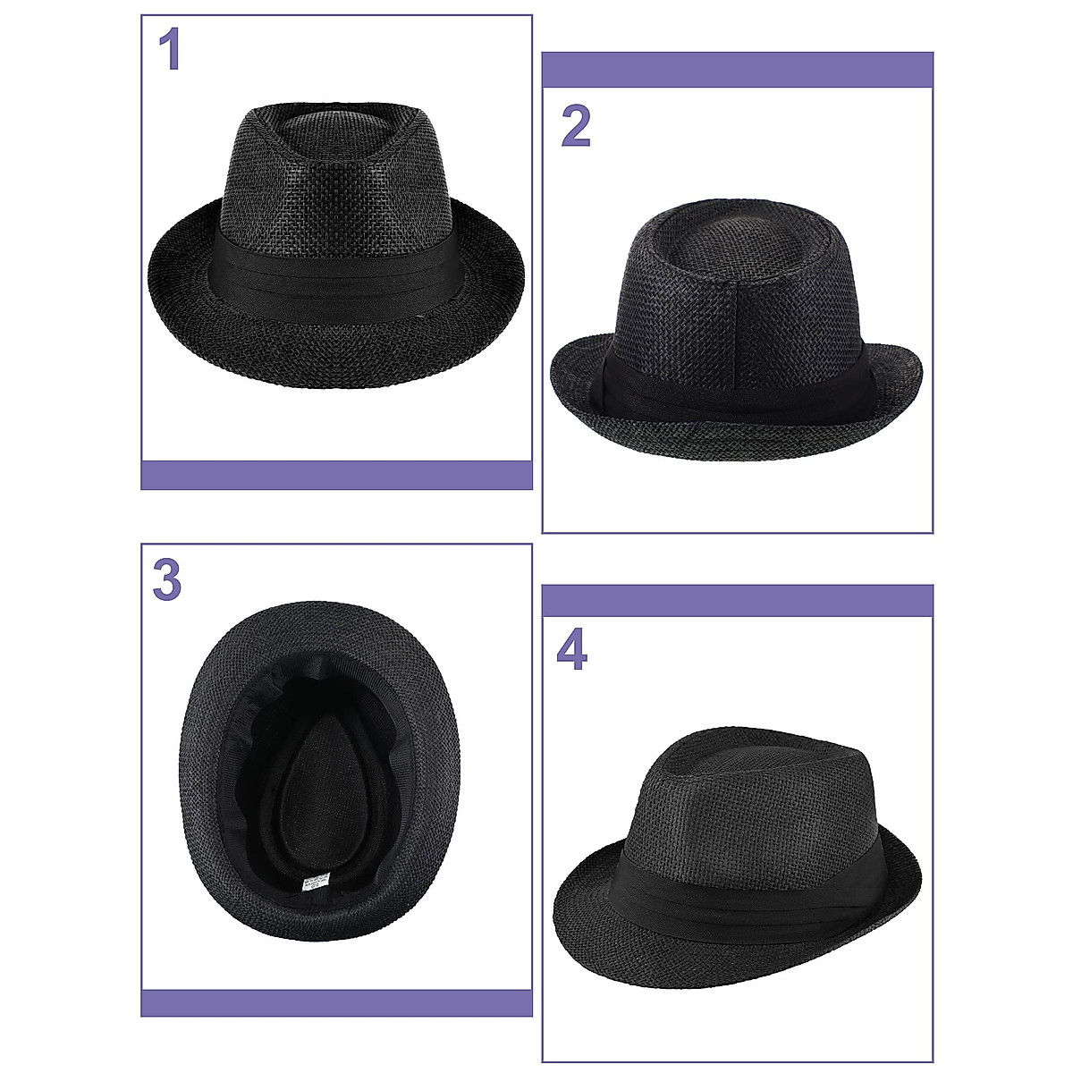 4 Pieces Straw Hats for Men Women Summer Panama Short Brim Hat with Black Band (Retro Style)