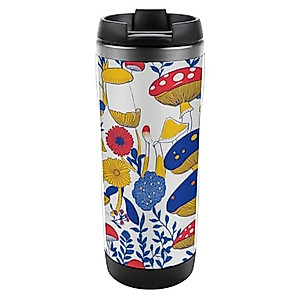 Mushrooms and Flowers Travel Coffee Mug Reusable Insulated Drinking Cup with Lid for Home Outdoor Works 13 Oz