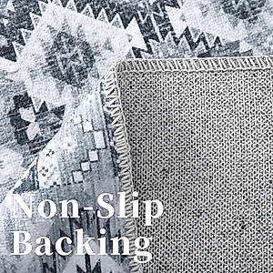 CAREMEE Machine Washable Area Rug 3x5 Tribal Entryway Mat Vintage Distressed Rug Indoor Low Pile Thin Rug Cozy Non Slip Foldable Area Rug for Living Room Bedroom Dining Room Grey