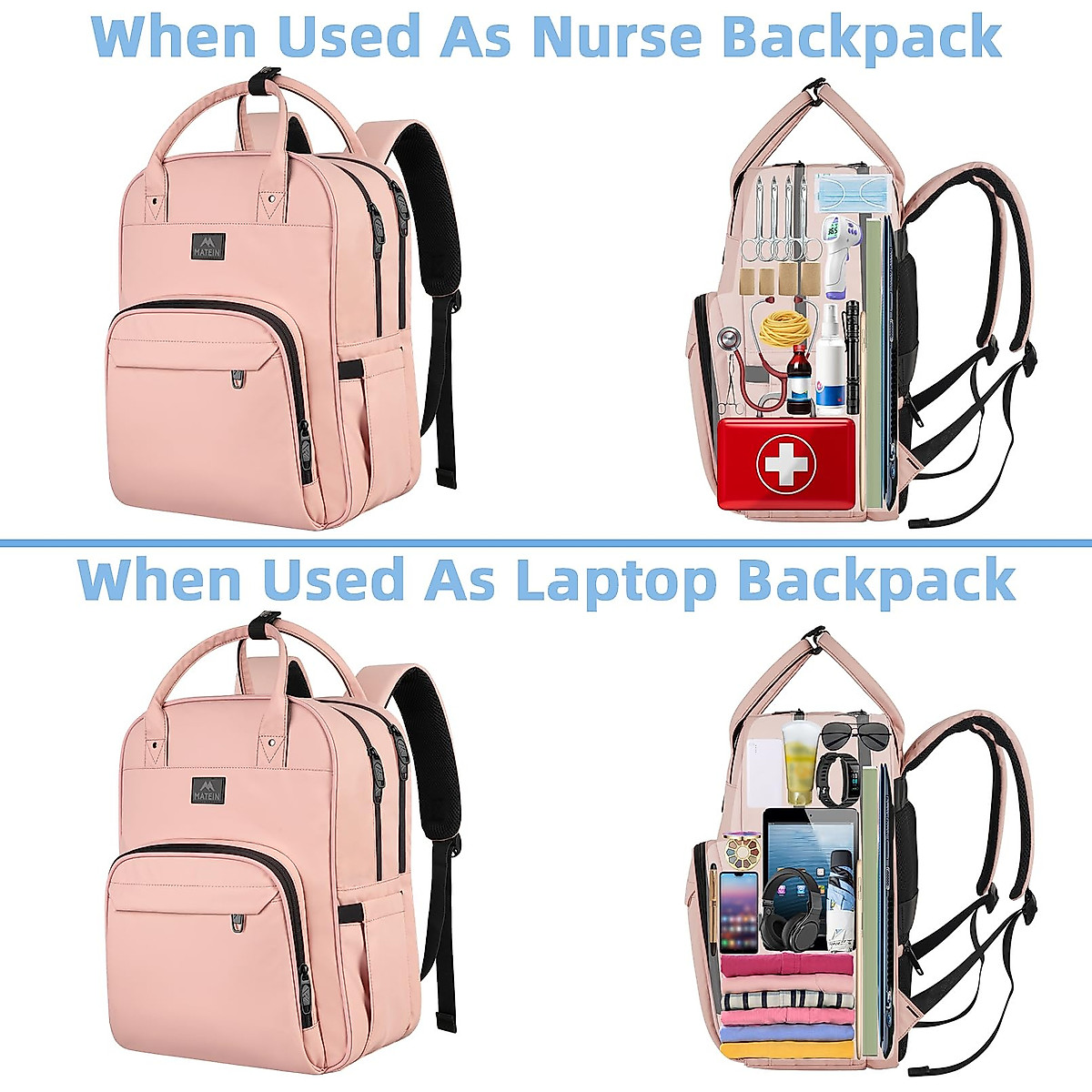 Nursing School Backpack, Waterproof College Book Bag for Women with Removable Organizer, 15.6 Inch Travel Lapatop Backpacks Medical Clinical Doctor Nurse Work Daypack for Girls, Gifts for Her, Pink