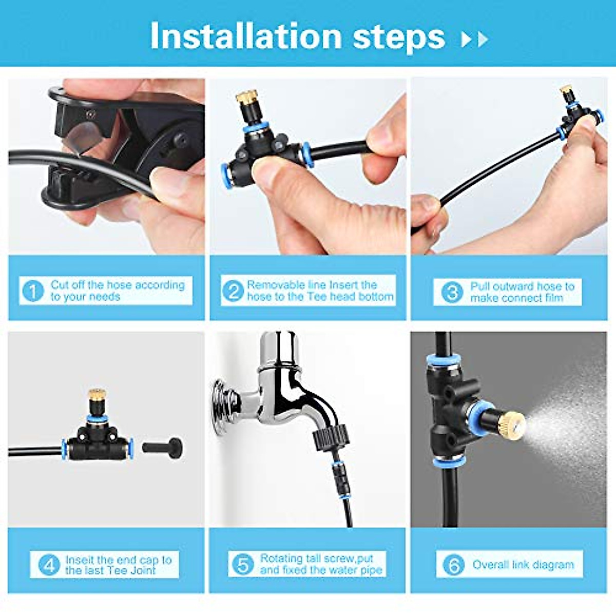 Mister System for Outside Patio - Misting Cooling System - 50 FT (15M) Misting Line + 15pcs Brass Mist Nozzles + a Faucet Connector (3/4" and 1/2") - Patio Misting System for Garden Greenhouse