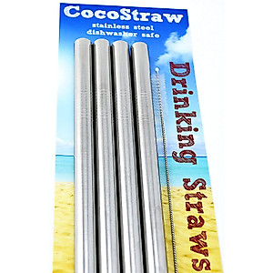 4 SUPER WIDE Boba Stainless Steel 9.5" Long x 1/2" Wide Drink Straw Smoothie Thick Milkshake -CocoStraw Brand