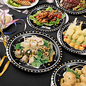 168PCS Graduation Party Decorations Dinnerware Set - Class of 2024 Decorations - Plates Napkins Cups Knife Fork Spoon(Black-Gold)