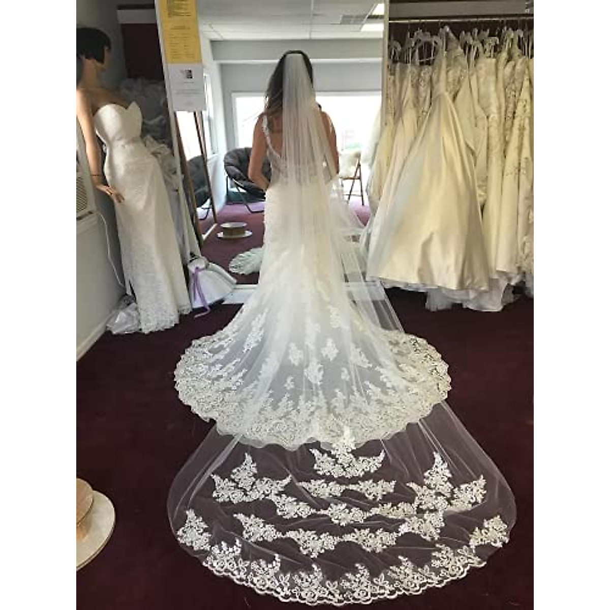 MisShow Ivory Lace Edge Cathedral Length Wedding Bridal Veil with Comb