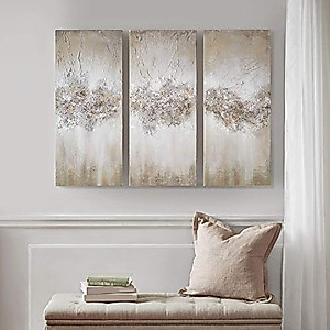 Madison Park Wall Art Living Room Décor - Embellished Hand Painted Canvas, Home Accent Glitter Abstract Bathroom Decoration Ready to Hang Painting for Bedroom, 15" W x 35" H x 1.5" D, Taupe 3 Piece