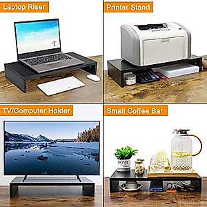 TEAMIX 20 inch Monitor Stand Riser, Wood Monitor Stand for Desk, TV/Screen/PC/Printer/Laptop Riser, Computer Stand with Keyboard Organizer, Black Desktop Stand, Monitor Riser (Black, 20 inch)