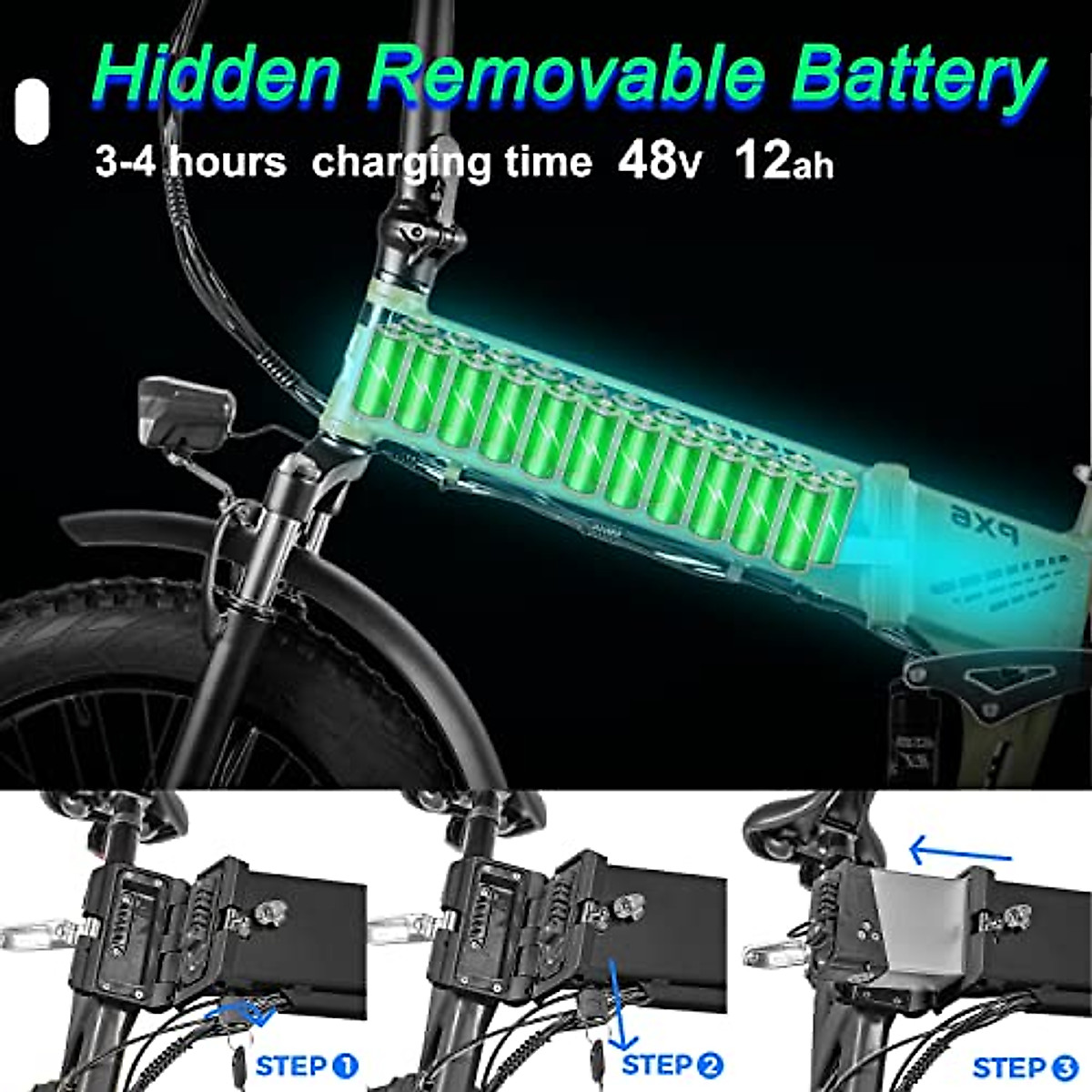 PASELEC Electric Bike Folding Electric Bicycle Mountain Ebike 20 * 4.0 Fat Tire Ebike, 14Ah Removable Battery, Shock Absorption,750w Motor, 3 Gears 8-Speed Disc Brakes, for Adults Men Women (Green)