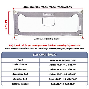 FAMILL Bed Rails for Toddlers,Toddler Rail，Baby Rail Guard，Kids' & Guards,Bed Guard Queen King Twin Kid, Full Size Extra Length 54"-78.7",(Grey,1 Piece, 74.8")