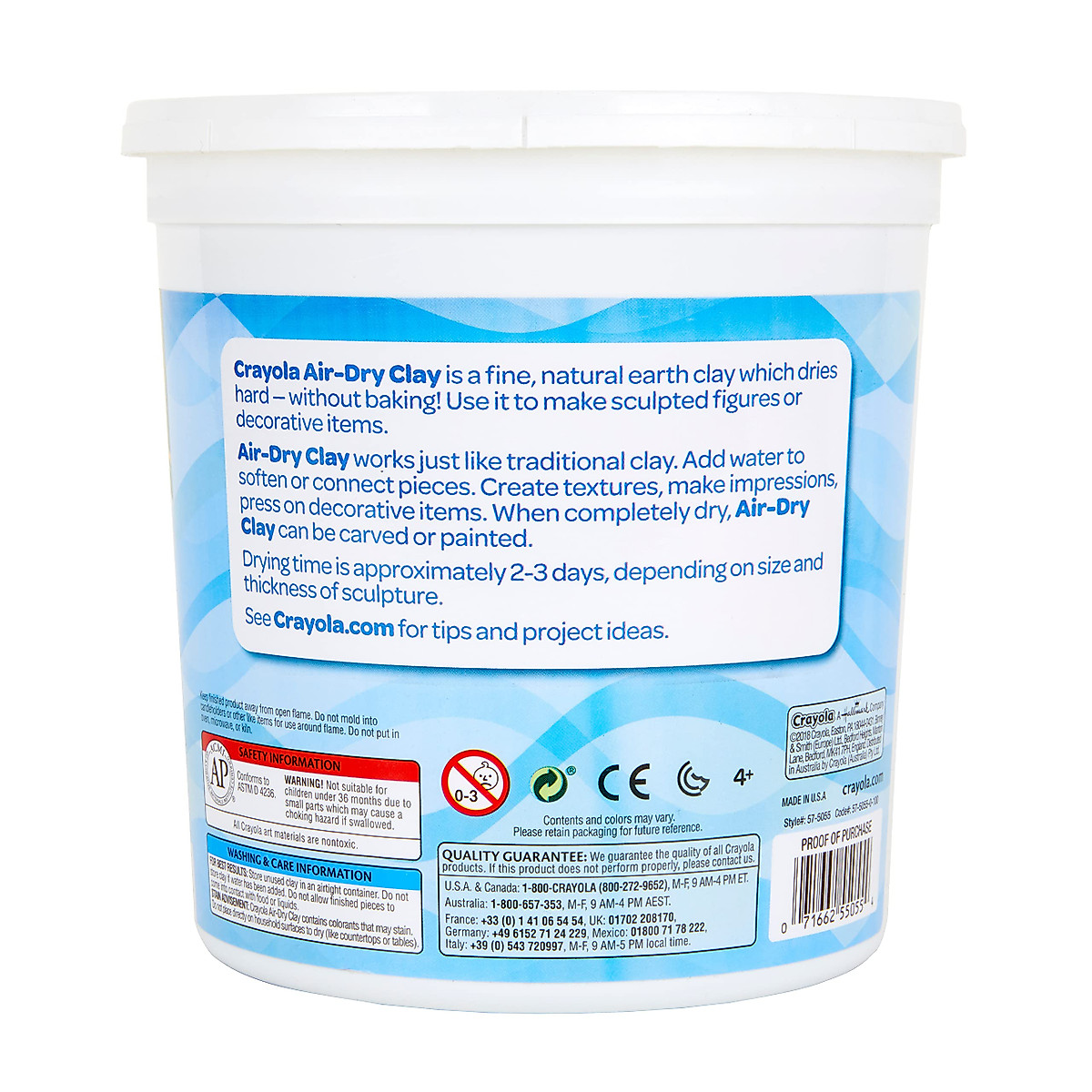 Crayola Air Dry Clay Bucket, No Bake Clay for Kids, Modeling Clay Alternative, 5 lb Resealable Bucket, White