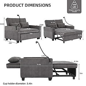 XSZD 3-in-1 Convertible Sleeper Loveseat Sofa Bed with Pullout Bed and Storage for Living Room, Bedroom, Balcony, RV - Futon Sofa Bed, Sleeper Sofa, Pull Out Couch, Small Couch