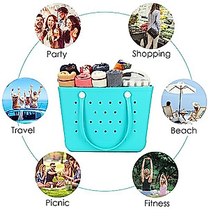 MYHOZEE Beach Bag Tote Swim Bag Women,Rubber Beach Tote Bags With Hole Waterproof Washable Durable Open Handbag for Beach Pool Boat Sports,Green