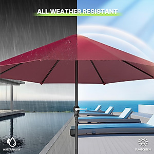 Magshion 9FT Outdoor Market Patio Umbrella, Large Waterproof Sun Umbrella with Crank Lift & 8 Steel Ribs, Sturdy Pole for Garden, Deck, Backyard & Pool (Red)