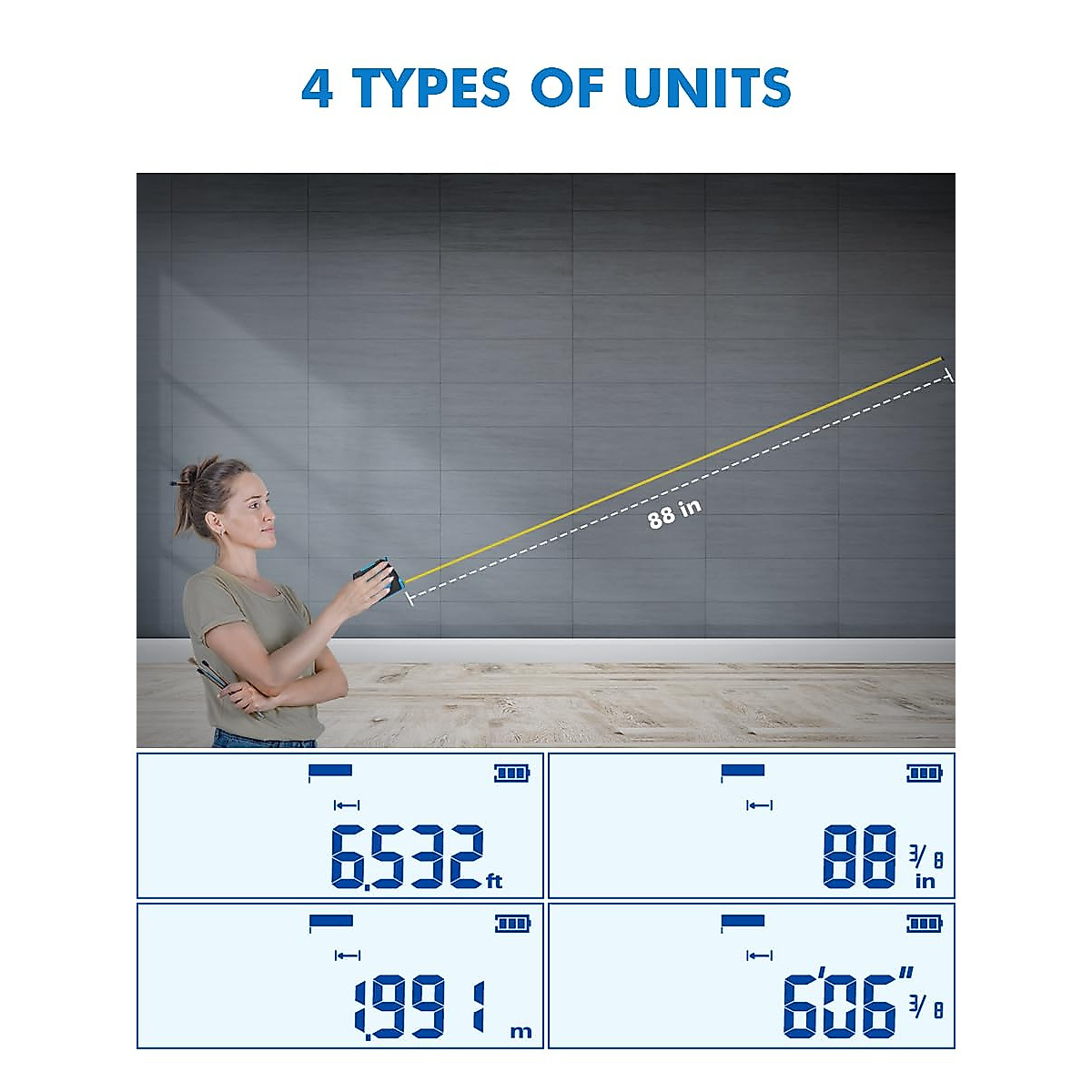 3-in-1 Digital Laser Tape Measure, ACEGMET 131Ft Laser Measurement Tool & 16Ft Measuring Tape with Digital Screen, Ft/Ft+in/in/M Unit Switching and Pythagorean Mode, Measure Distance, Area and Volume