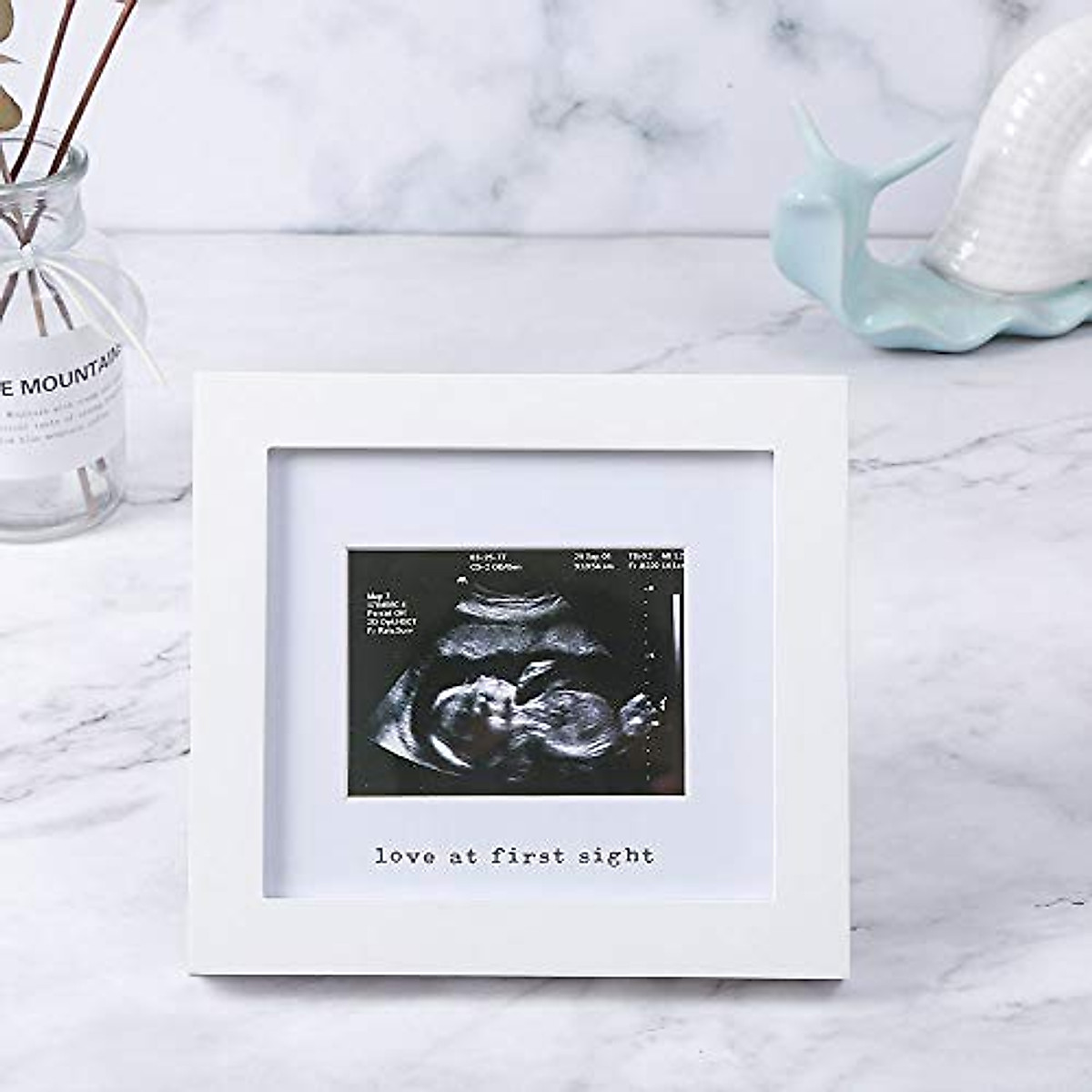 IHEIPYE Baby Sonogram Photo Frame - 1st Ultrasound Picture Frame - Idea Gift for Expecting Parents,Baby Shower, Gender Reveal Party,Baby Nursery Decor (Silver Text, White)