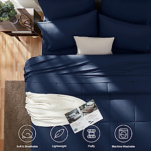 CozyLux Navy Blue Bed in a Bag - 7 Piece Comforter Set, Quilted Comforter (Queen), All Season, Flat & Fitted Sheets, Pillowcases