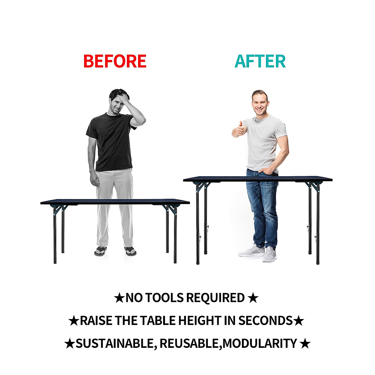 ruiru bro Table Leg Extenders for Folding Tables Straight/Bent Leg,Heavy Duty Folding Table Leg Extensions,2 Levels/Heights Adjustable Risers-Ideal for Improving Your Back Pain(4-Pack)