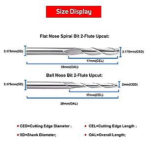 40Pcs End Mills CNC Router Bits Set 1/8" Shank, Mcwdoit CNC Machine Cutting Milling Tool Engraving Cutter Including Flat Nose/Ball Nose End Mill, Nano Blue Coat/Titanium Coat 2 Flute CNC Router Bits