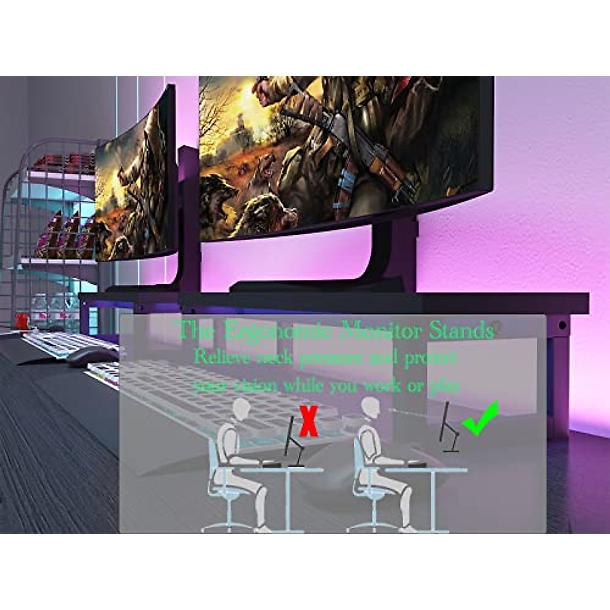 SZXKT Gaming Desk with Monitor Stand and Power Outlets,l Shaped Desk with Storage and LED Lights,Home Office Reversible Corner Computer Desk with Hooks (Black)