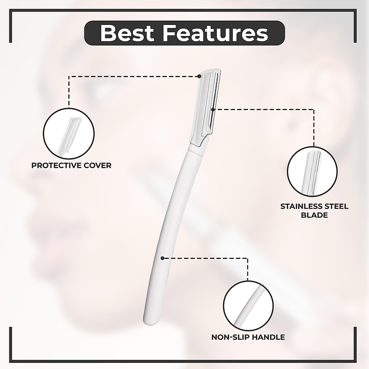 Visage Women's Face Shaver, Dermaplaning Razor, Precision Facial Hair Removal Tool, Eyebrow Razor, Peach Fuzz Remover, Face Shavers for Women and Men - 3 Count