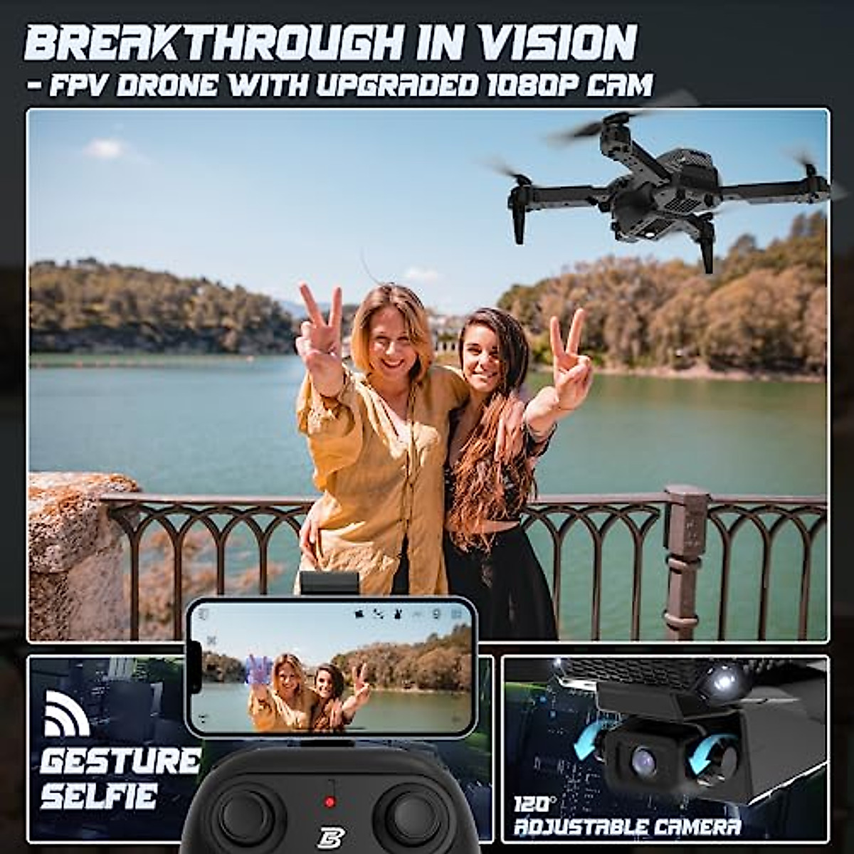 BEZGAR BD101 Drone with 1080P Camera for Adults and Kids - Foldable FPV Remote Control Drone with Gestures Selfie, Auto Hover, One Key Start/Land, 3D Flips, 2 Batteries, Toys Gifts for Boys Girls