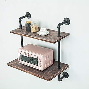 Black,Industrial Retro Wall Mount Iron Pipe shelves,Microwave Oven Rack- Wall mounted Microwave Oven Shelf Stand,Storage Organizer For Kitchen,Oven,Toaster,Utensils,Spice,Mits and more