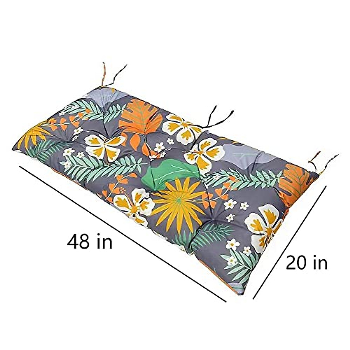 Outdoor Bench Cushion 48"x20", Waterproof Patio Cushions 3 Seaters Swing Cushion Replacement with Ties, for Garden Patio Furniture Lounger Bench (Flower, 48x20 in)