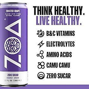 ZOA Zero Sugar Energy Drinks, Variety Pack - Sugar Free with Electrolytes, Healthy Vitamin C, Amino Acids, Essential B-Vitamins, and Caffeine from Green Tea - 12 Fl Oz (12-Pack)
