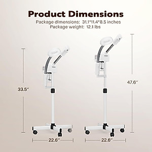 VIVOHOME Professional Facial Steamer for Esthetician with 5X Magnifying Lamp and Humidifier, 2 in 1 Ionic Face Steamer for Skin Spa for Home and Salon, Portable with Rolling Wheels